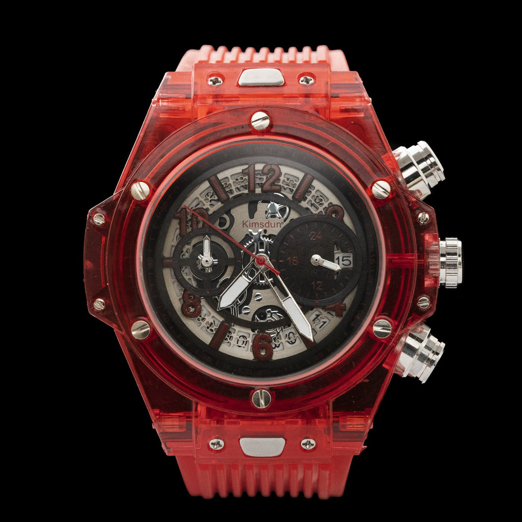 Kimsdun - Red “Skeletonised” Sports Watch – FiveFortyFive